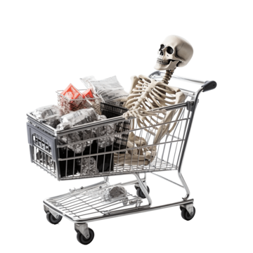 Halloween, Scary Theme, Skeleton And Shopping Trolley On Black ...