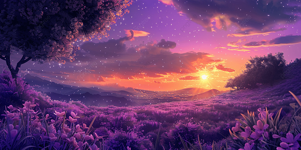 Captivating Sunset Scene With A Field Of Flowers Silhouetted Against ...